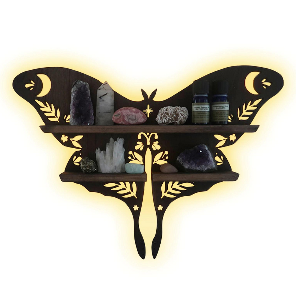 Wooden Moth Light Shelf | Wall Hanging | Crystal Collection | Gift Ide ...